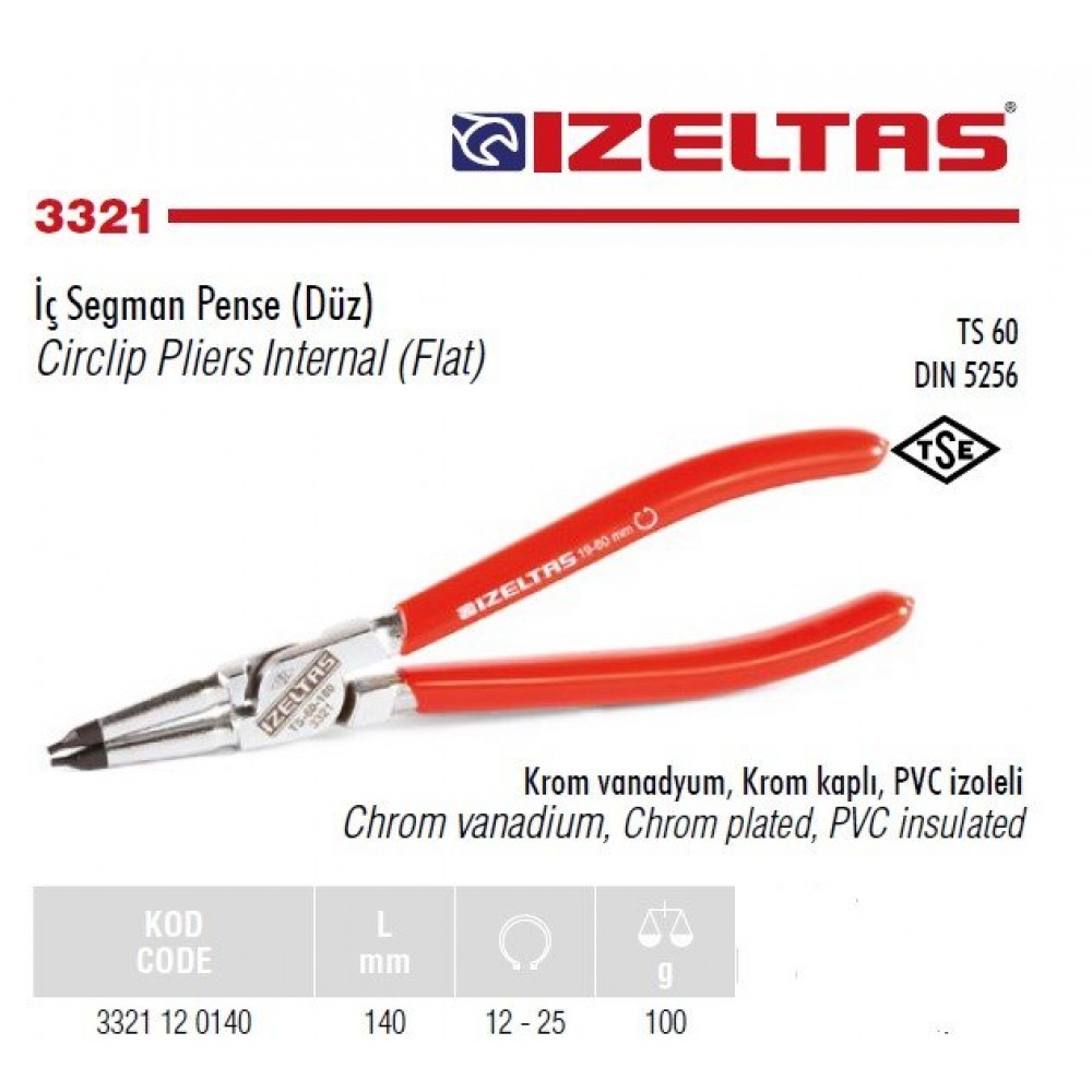 İZELTAŞ İç Segman Pensesi Düz Yaysız 140 mm(3321 12 0140)