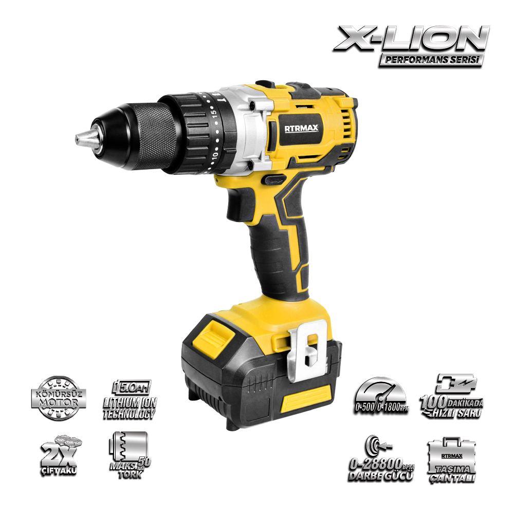 RTRMAX RTX2018 18V 5Ah Li-Ion Çift Akülü Kömürsüz Darbeli Matkap ...